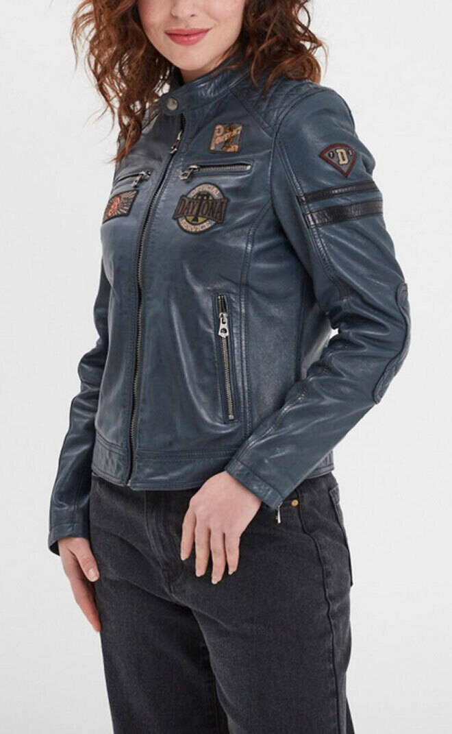 Blousons cuir en cuir agneau-103547 walkora bleu-bleu