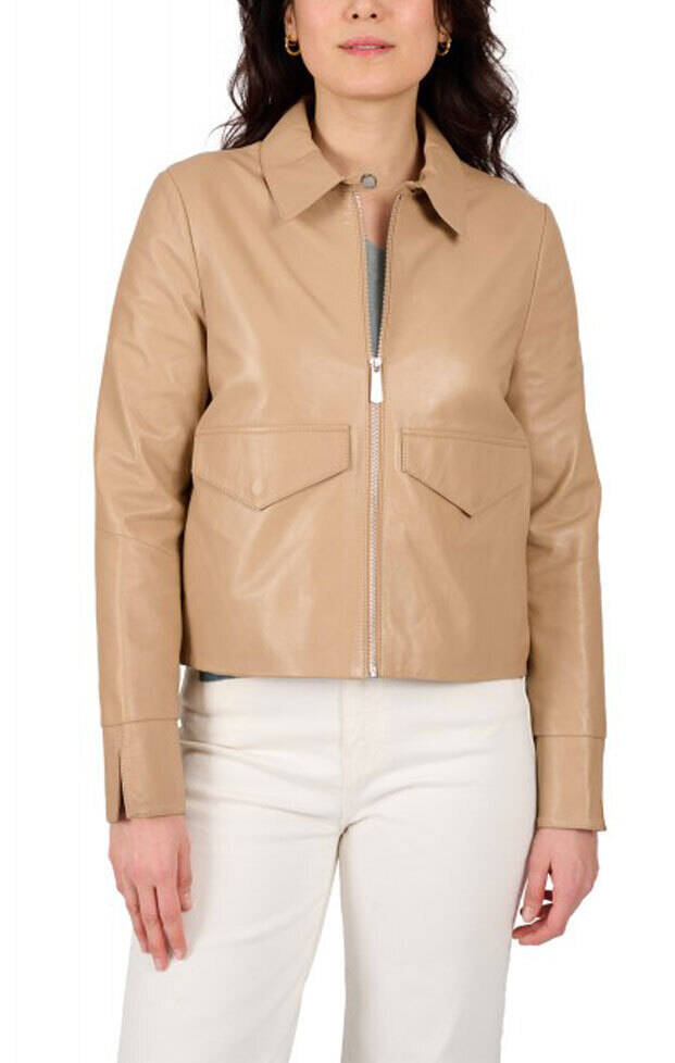 Vestes cuir en cuir agneau-64790 beige foncé-beige foncé
